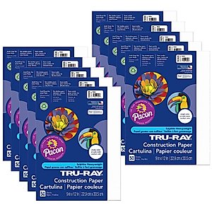 Tru-Ray® Construction Paper, White, 9" x 12", 50 Sheets Per Pack, 10 Packs