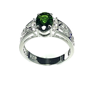 R1214 Chrome Diopside 0.92CT 6x8mm Filigree Sterling Silver Ring Gift for Her (6)