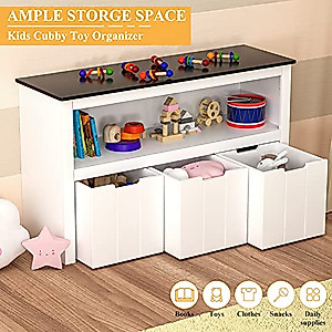 AUXSOUL Toy Storage Organizer - Kids Toy Organizers with Blackboard - 3 Storage Bins and Open Shelf - Suitable for School Classroom, Children's Room, Playroom, Hallway(White)