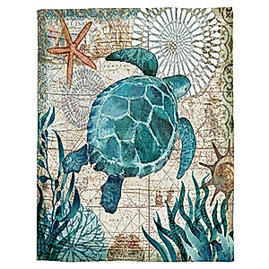 Heart Pain Soft Flannel Fleece Blanket Sea Turtle Breathable Throw Blanket Sea Life Nautical Blue Cozy Blanket for Couch Sofa Bed Living Room Suitable for All Season - 40x50 inch