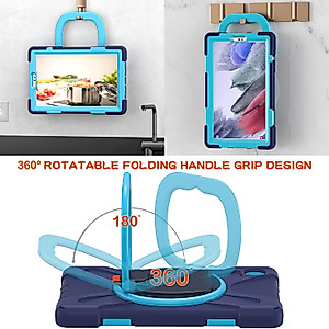 Case for Samsung Galaxy Tab A7 Lite 8.7'' with Pencil Holder - Rotating Handle Grip &Stand -Shoulder Strap, SCSVPN Rugged Protective Kids Case for Galaxy Tab A7 Lite 2021 SM-T220/T225/T227, Navy/Blue