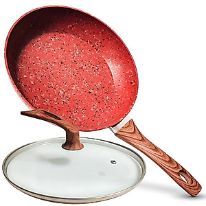 CopperKitchen 10 Inch Frying Pan with Special Lid - Deluxe Copper Granite Stone Coating - PFOA PFOS PTFE Free - Premium Nonstick Scratch Proof Coating - Comes with Special Lid, Red