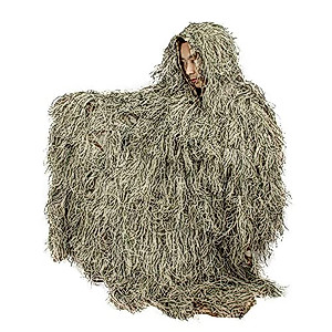 MOBUKJUU Outdoor Hunting Ghillie Suit Ghillie Clothes Top Men Camouflage Hunting Ghillie Suit Outdoor Jungle Hunting Cloak Poncho (Desert Sand)