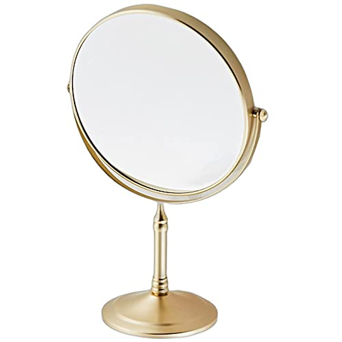 HIHIA Brushed Gold Makeup Mirror Tabletop, Double-Side 1X-10X, Freestanding 360 Swivel Cosmetic Vanity Mirror for Table Desk, Made of Copper， No Light Brushed Gold (8 Inch, 10X)