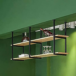 WERTY Retro Industrial LOFT Restaurant Iron Solid Wood Ceiling Shelf, Hanging Floating Shelves, 2 Tier Shelves ShelfBar Hanging Decoration Storage Shelf (Size : 1203060cm), 120*30*60cm