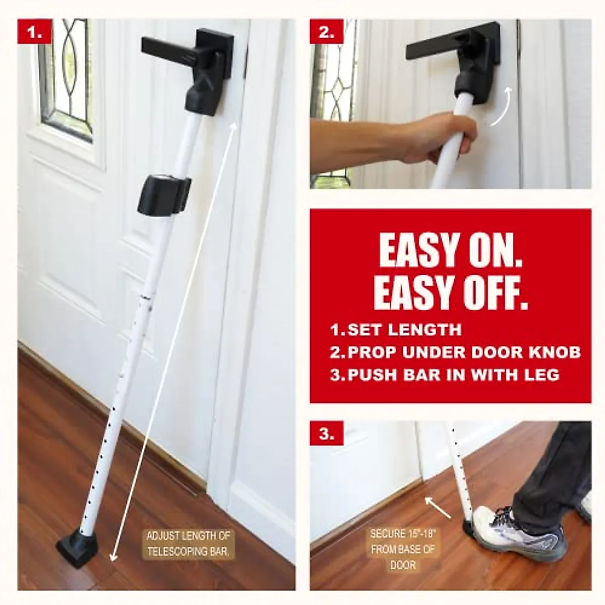 Securityman 2-in-1 Door Security Bar with Alarm & Sliding Door Stopper Security Bar with 120db Loud Alert Siren - Durable & Rugged Iron, Sturdy on Most Floors & Windows (Protects Against Scratches)