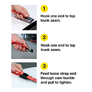 Jack's Trunk Strap by Wrap-It Storage - 12 ft. Trunk Strap (Red) - Heavy Duty Trunk Tie Down Strap with Cam Buckle for Sedan Car Trunks to Secure Cargo