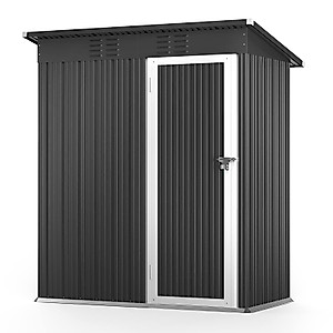 Bealife 5' x 3' Outdoor Storage Shed Clearance, Metal Outdoor Storage Cabinet with Single Lockable Door, Waterproof Tool Shed, Backyard Shed for Garden, Patio and Lawn(Grey)