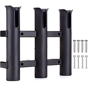 BigTron Fishing Rod Holder Bracket, Tube 3 Rod Rack, Fishing Rod for Boat Kayak Garage Storage or Truck with Screws Side-Mount (Black) (3)