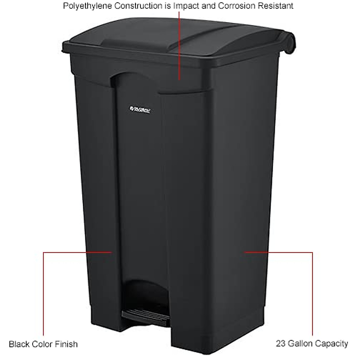 Global Industrial Plastic Rectangular Step On Trash Can, 23 Gallon, Black