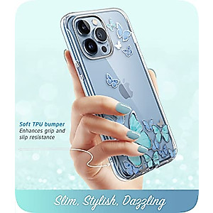 i-Blason Cosmo Series for iPhone 13 Pro Max Case 6.7 inch (2021 Release), Slim Full-Body Stylish Protective Case with Built-in Screen Protector (Blue Butterfly)