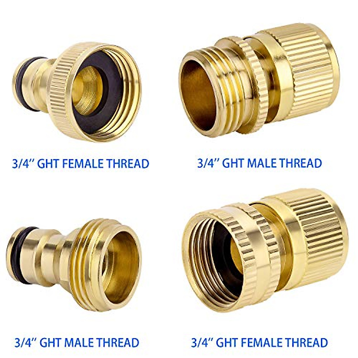 4 Sets Garden Hose Quick Connect 3/4 Inch GHT Solid Brass Male and Female Garden Hose Fittings