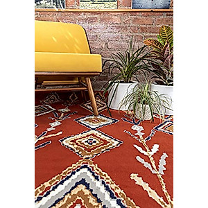 Furnish my Place Moroccan Diamond Rug - 7 ft. 8 in. x 11 ft, Rust, Geometric, Accent Rug with Transitional Style