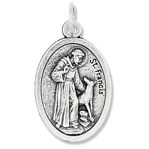 Caritas et Fides St. Francis Bless and Protect My Pet Medal Charm - 1" Medal Pendant Silver Oxidized St. Francis for Necklace, Medals for Jewelry Catholic, Made in Italy