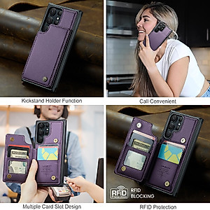 Vinich for Samsung Galaxy S22 Ultra Wallet Case with Card Holder, RFID Blocking Credit Slots Kickstand Shockproof Phone Cover for Women Men, Purple