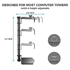 EUREKA ERGONOMIC CPU Holder Under Desk Mount, Computer Tower Holder 360° Swivel Height & Width Adjustable, Holds up to 44 lbs, Fits Most Computer Tower, Black