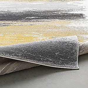 Nicola Gray and Yellow Modern Area Rug 2' x 3'
