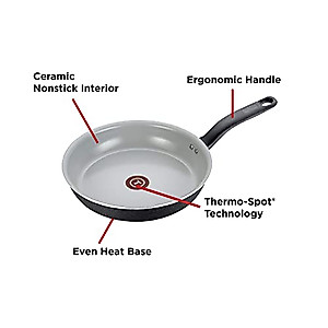 T-fal Initiatives Ceramic Non Stick Cookware Set 14 Piece, Oven Broiler Safe 350F, Kitchen Cooking Set W/ Fry Pans, Saucepans, Dutch Oven, Utensils, Healthy Cooking, Pots and Pans, Home, Black