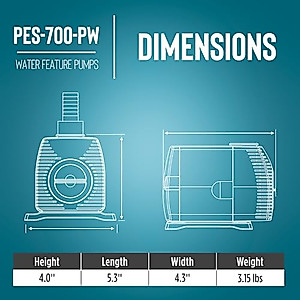Little Giant PES-700-PW 115-Volt, 725 GPH Magnetic Drive Fountain/Pond Pump with 15-Ft. Cord, Black, 566720