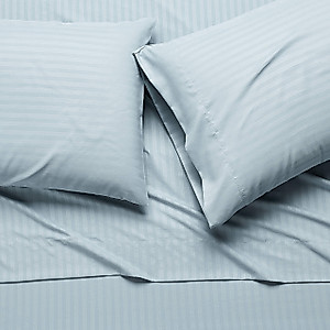 Amazon Basics Deluxe Microfiber Striped Sheet Set, Spa Blue,4 pieces, Queen