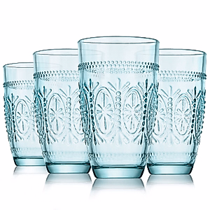 CREATIVELAND Mixed Drinking Glasses Set of 6 Energy Turquoise Colored Highball Glass Cups, Vintage Tall Beverage Water Tumblers for Soda, Juice, Iced Tea, Cocktails on Kitchen 14.8oz