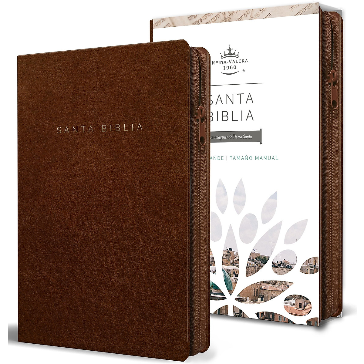 Biblia Reina Valera 1960 letra grande. Símil piel canela, cremallera, tamaño manual / Spanish Bible RVR 1960. Handy Size, Large Print, Leathersoft, Brown Zip
