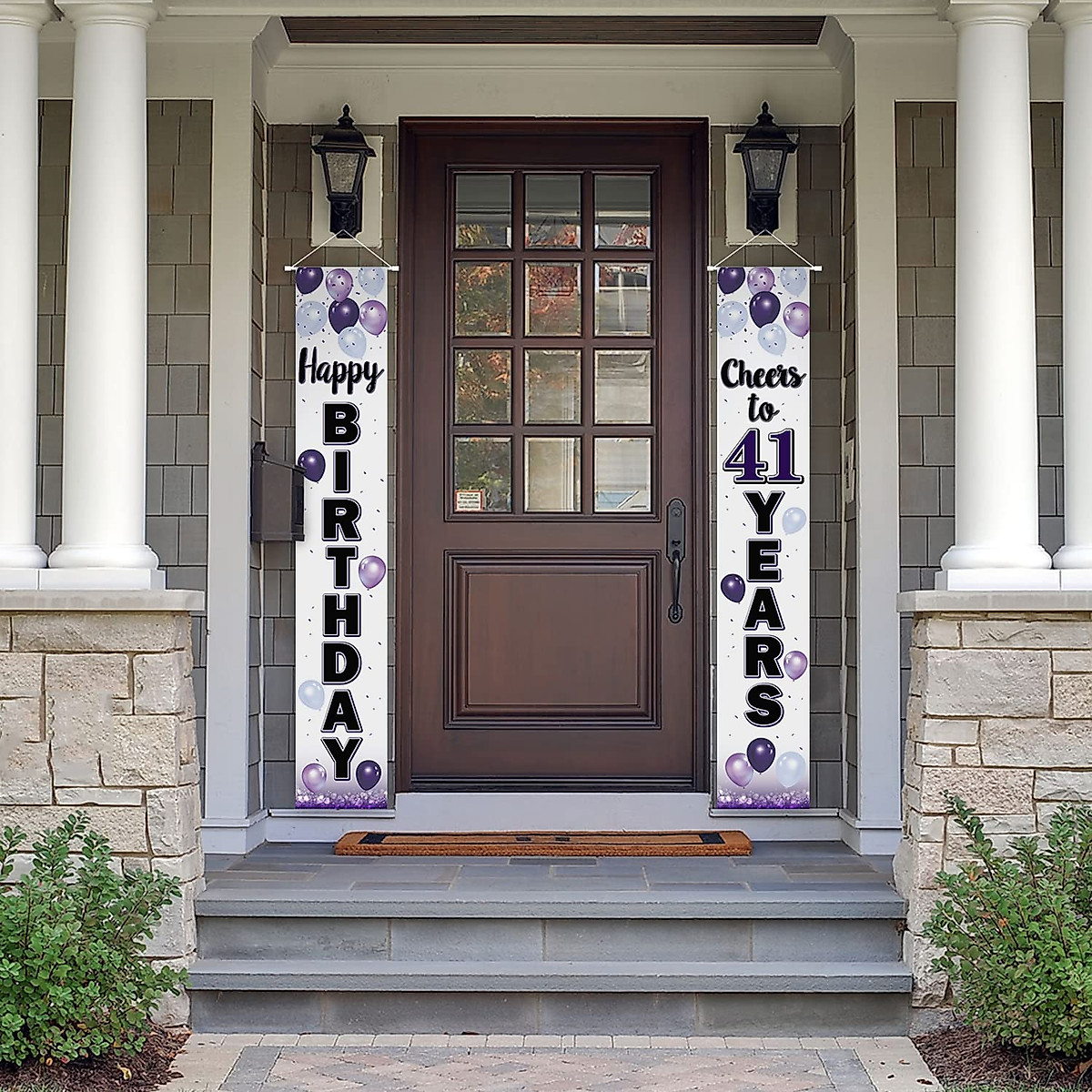 LASKYER Happy 41st Birthday Purple Door Banner - Cheers to 41 Years Old Birthday Front Door Porch Sign Backdrop,41st Birthday Party Decorations.