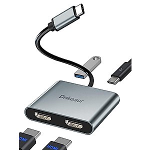USB C to Dual HDMI Adapter,USB C Splitter 2 Monitors Display,HDMI Adapter for Dual Monitors,Type C HDMI Hub Multiple Monitors Docking Station for Laptop/Monitor Compatible with Thunderbolt