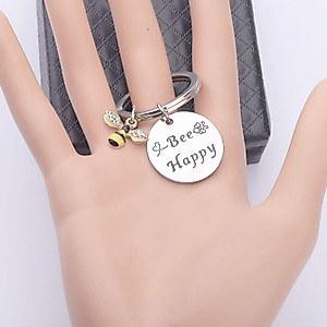 bobauna Bee Keychain With Bumble Bee Chram Bee Jewelry Motivational Gift For Friend Family (bee happy keychain)