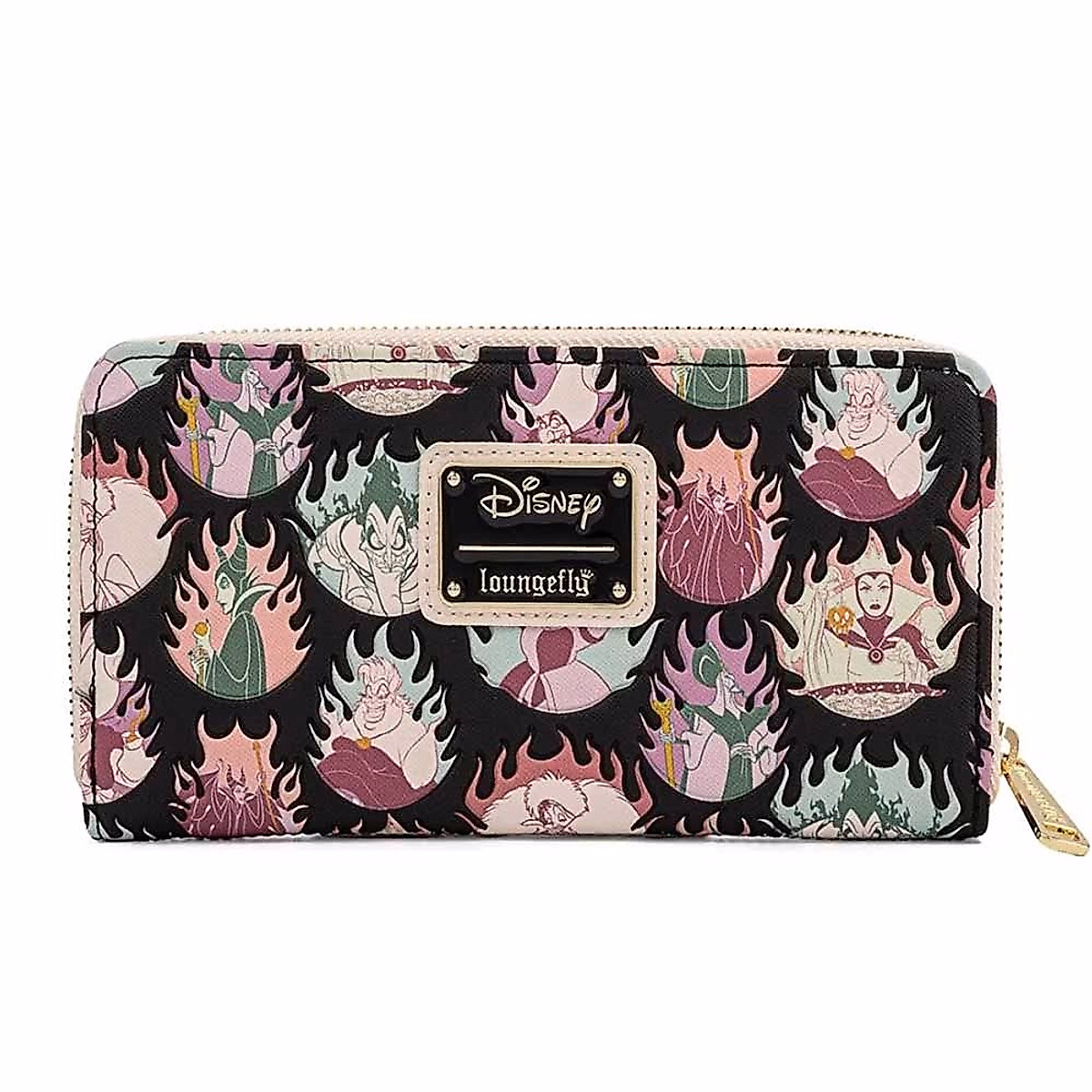 Loungefly Disney Villains Pastel Flames All Over Print Zip Around Wallet