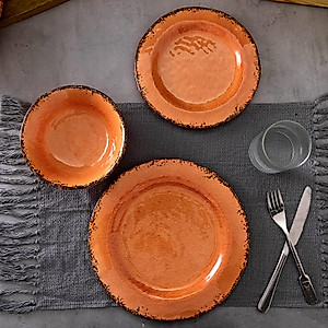 LEHAHA 12 Piece Crackle Lightweight Melamine Dinnerware Set-Service for 4, break-resistant and Durable Rustic Plates and Bowls Dishware Sets Perfect for Patio and Outdoor Activities