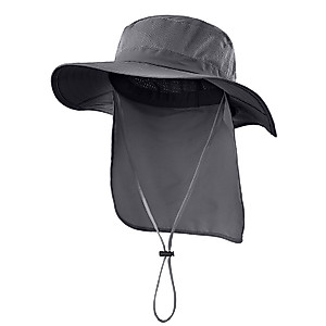 Home Prefer Outdoor UPF50+ Mesh Sun Hat Wide Brim Fishing Hat with Neck Flap (Dark Gray)