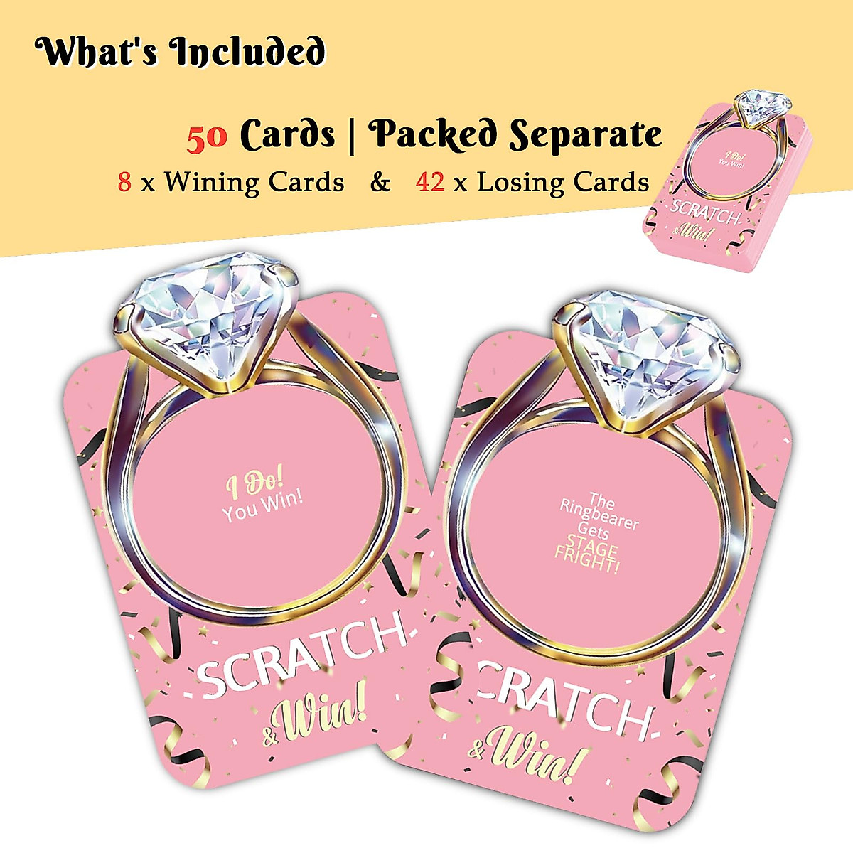 VAVINCI Bridal Shower Scratch Off Game, Wedding Shower Games Ideas for Engagement Party, Funny Bachelorette Party Night Game Scratch Off Cards, Pink, 50 Set