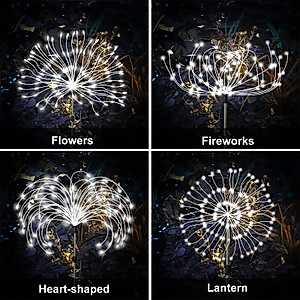 Solar Garden Lights Outdoor Decor, 3 Pack 360 LED Solar Fireworks Lights Waterproof 8 Modes Starburst Lights with Remote, Solar Flower Lights for Pathway Patio Yard Christmas Decorations(Cold White)