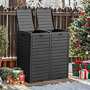 DWVO 62-Gallon Outdoor Resin Trash Can with Dual Lid and Drip Trays, 248 Quart Hideaway Garbage Bin for Porch, Backyard, Deck, Patio, Poolside, Easy Maintenance, 30.7''L x 16.3''W x 33.9''H (Black)
