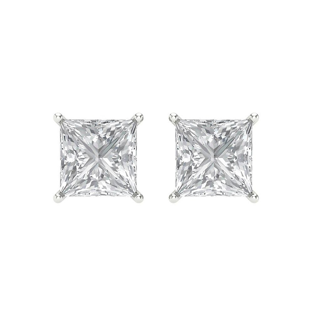 Clara Pucci 2.0 ct Princess Cut Conflict Free Solitaire Fine Genuine Moissanite Anniversary Stud Earrings 14k White Gold Screw Back