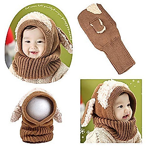 Scarf Woolen Earflap Hood Warm Skull Knit Caps,Crochet Earflap Pilot Hats Beanie Cap for Toddlers Baby Girls and Boys(Coffee)