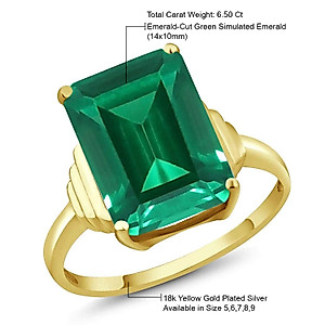 Gem Stone King 18K Yellow Gold Plated Silver Gemstone Birthstone Solitaire Engagement Ring | Emerald Cut 14X10MM Yellow Gold Ring For Women | Available In Size 5, 6, 7, 8, 9