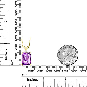 Gem Stone King 7.22 Cttw Purple Amethyst and White Diamond Pendant Necklace For Women In 18K Yellow Gold Plated Silver | Emerald Cut 14X10MM | Gemstone Birthstone | With 18 Inch Chain