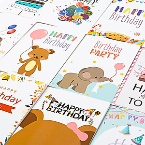 feela Birthday Cards Bulk, 320 Pack 40 Designs Happy Birthday Card Assortment Box with 320 Blank Envelopes, 336 Pieces of Stickers, 12 Washi Tapes, Greeting Cards for Employees Family, 4” X 6”