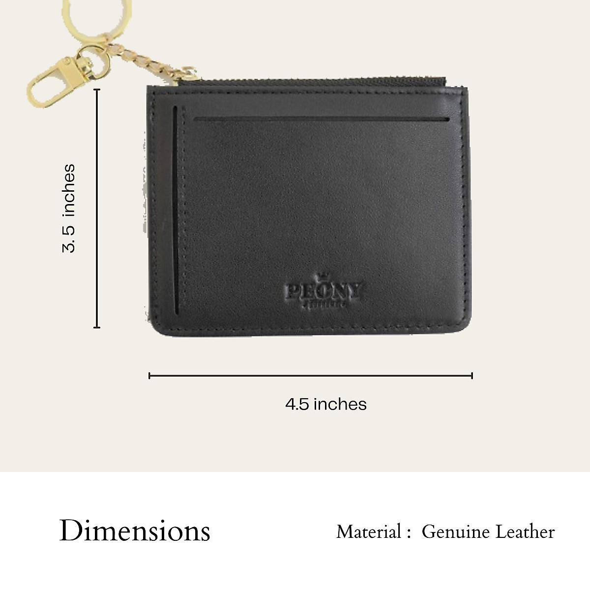 PEONY SUPREME Leather Card Holder Wallet Credit Card Holder Small Compact Wallet Coin Pouch Purse Key Pouch Gift for Women Gift for Men Black