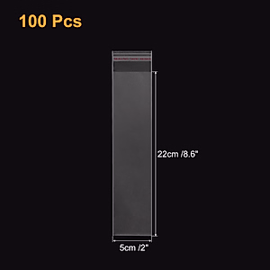 uxcell 100Pcs Clear Cello Bags, 2" x 8" Plastic Self Sealing OPP Cello Treat Bags Cello Poly Bags for Packing Cookies Candy Jewelry Gifts, Clear