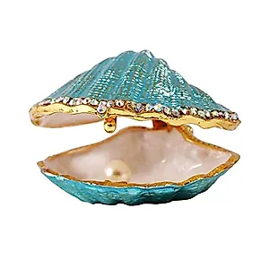 H&D HYALINE & DORA Metal Glass Trinket Box Ring Holder Small Seashell Figurine Collectible Table Centerpiece (pearl mussel)