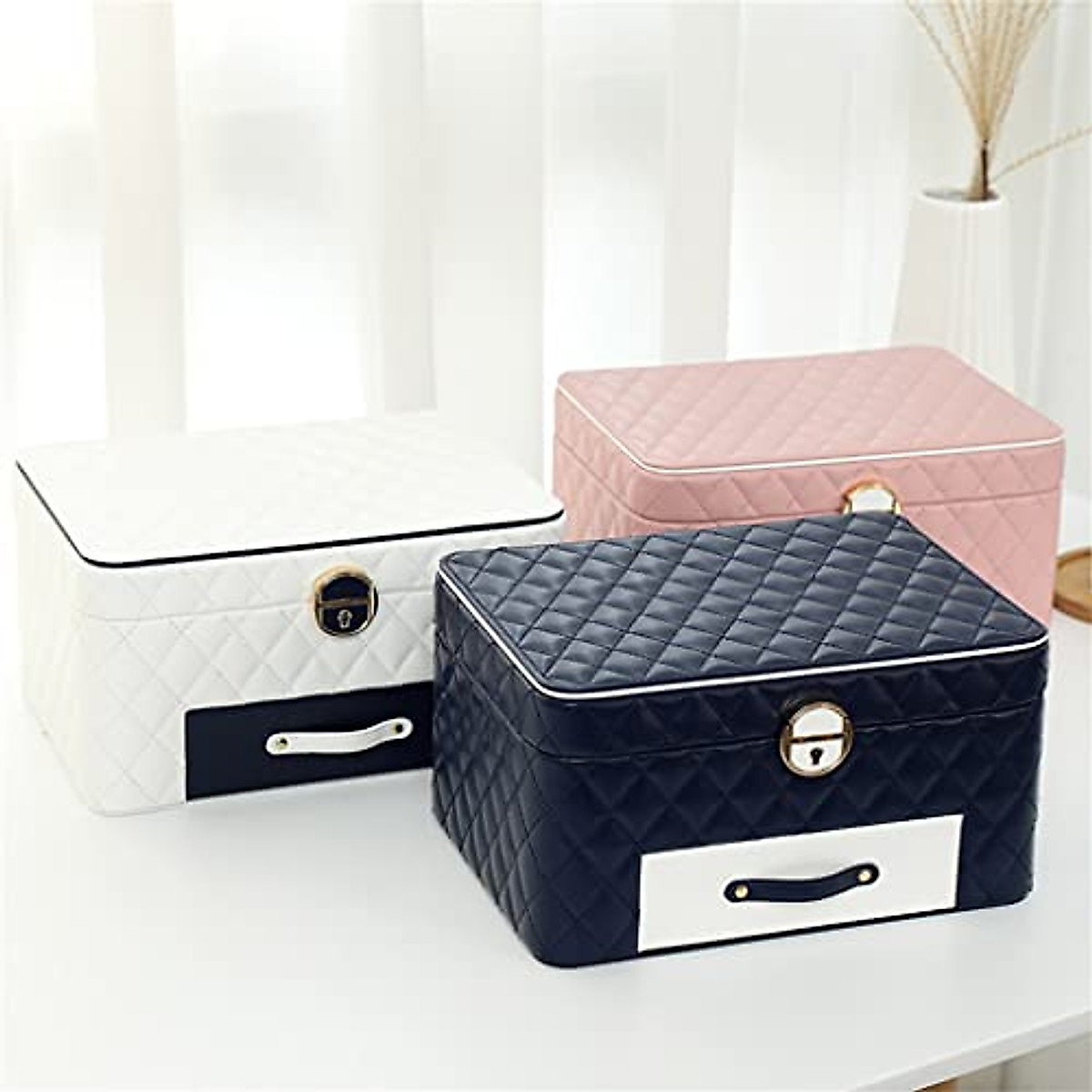 ZSEDP 3-Layer Large Jewelry Box High Capacity Jewelry Casket Storage Organizer Leather Travel Beauty Boxs for Women (Color : Black-JoJo's Bizarre Adventure1, Size