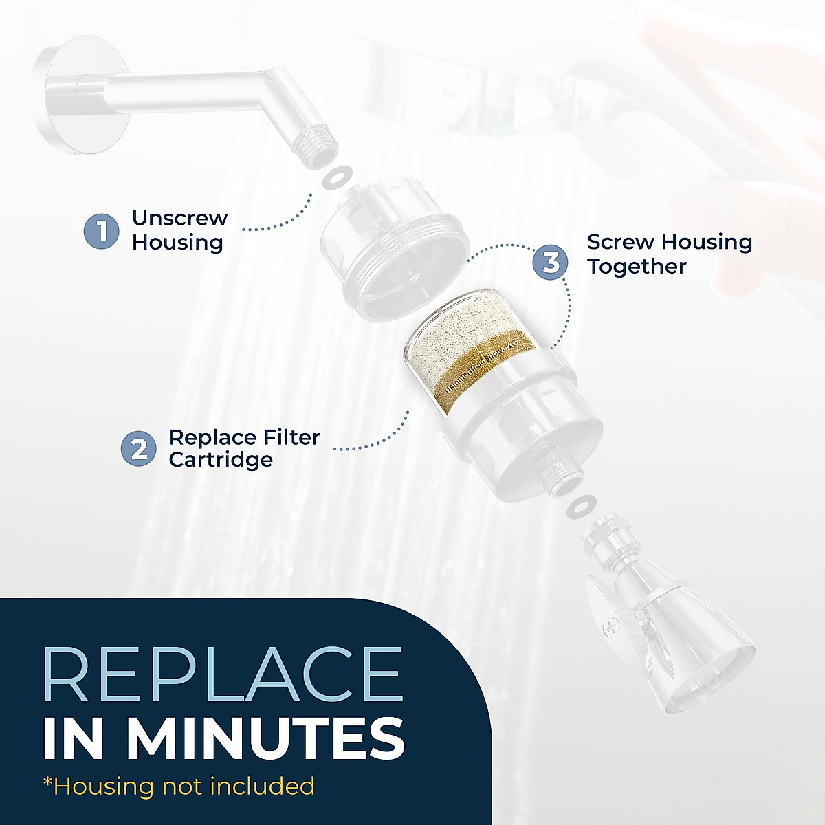 HammerHead Showers® ALL METAL Shower Head Filter Replacement Cartridge – High Output KDF Shower Filter, Targets Chlorine and Heavy Metals – (1 Pack)