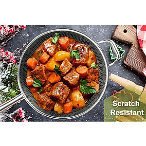 AUDANNE Wok Pans with Lid, 12.6 inch Large Stainless Steel Honeycomb Skillet with Handle - PFAS & PFOA Free, Induction Cooking Fry Woks, Black 12.6"