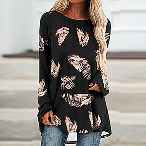 Women's Tops Leopard Print Long Sleeve Crew Neck T Shirts Color Block Floral Print Loose Hide Belly Fat Blouses
