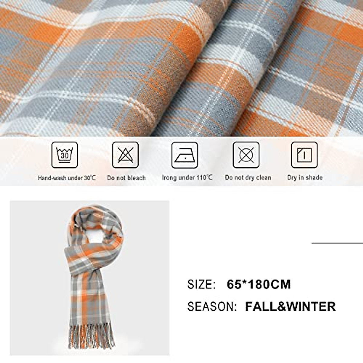 VANLINKER Soft Winter Warm Scarfs for Women Cashmere Feel Large Scarf Classic Camel Plaid Fashion Poncho Long Shawls Grid Wraps Scarves VL9307 Grey Orange