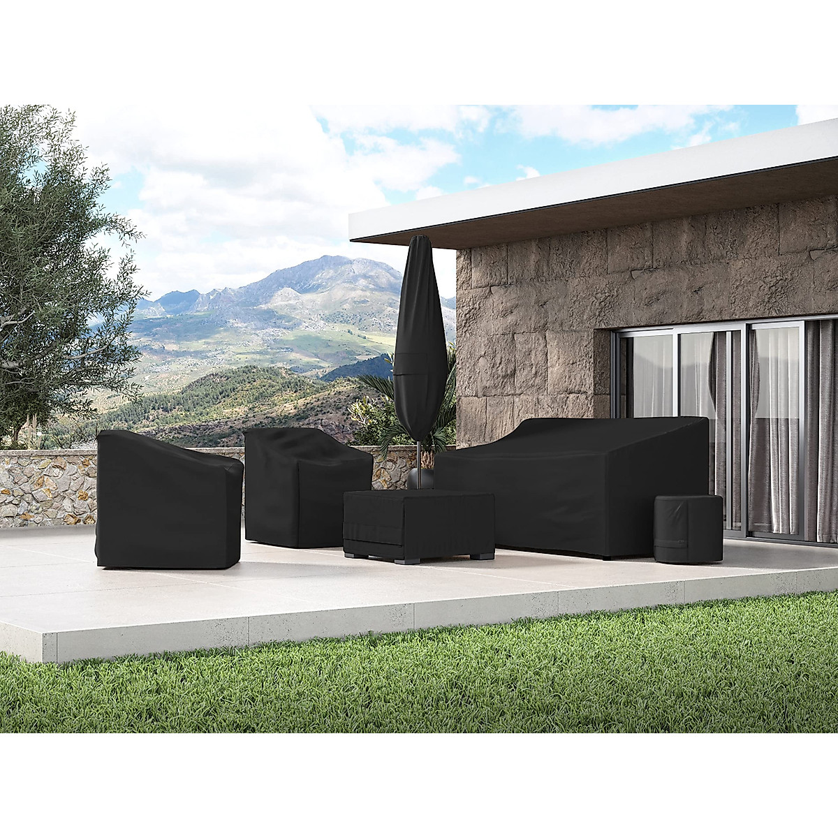 Covermates Round Accent Table Cover - Patio Outdoor Furniture Cover, Water Resistant Outdoor Ottoman/Side Table Cover, Ultima 600D Polyester, 30DIAMETER x 25H, Ripstop Black