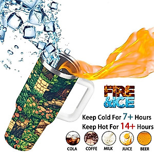 FOCIUZTA 40oz Pixel Art Nature Scenery Tumbler with lid, Travel Coffee Cup, Ideal for Easter, Gaming Enthusiast, Mother Day, and birthday gifts